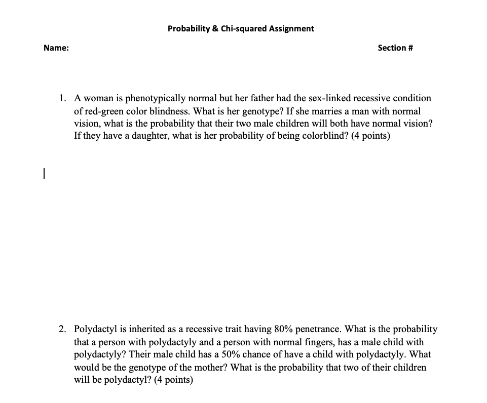 Solved Probability & Chi-squared Assignment Name: Section # | Chegg.com