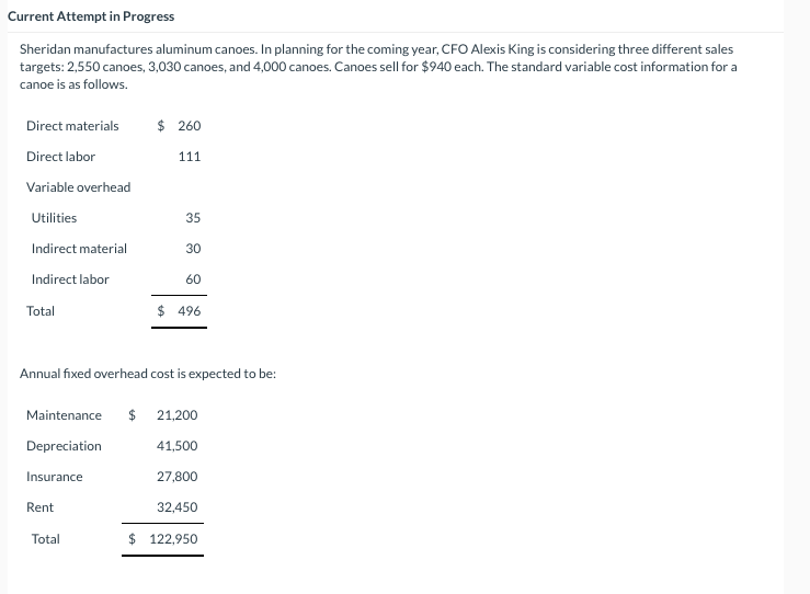 Solved Current Attempt in Progress Sheridan manufactures | Chegg.com