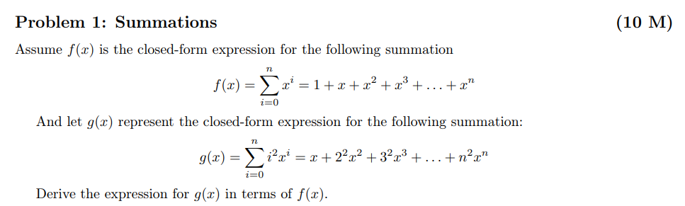 Solved answer this question Problem 1: SummationsAssume f(x) | Chegg.com