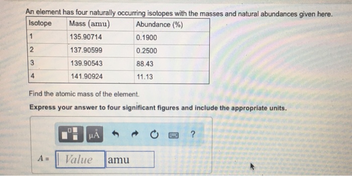 Solved An element has four naturally occurring isotopes with | Chegg.com