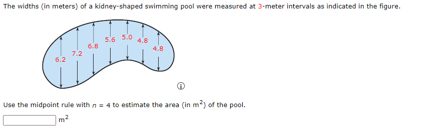 Solved The widths (in meters) of a kidney-shaped swimming | Chegg.com