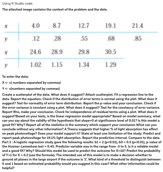 Solved Using R Studio code: The attached image contains the | Chegg.com