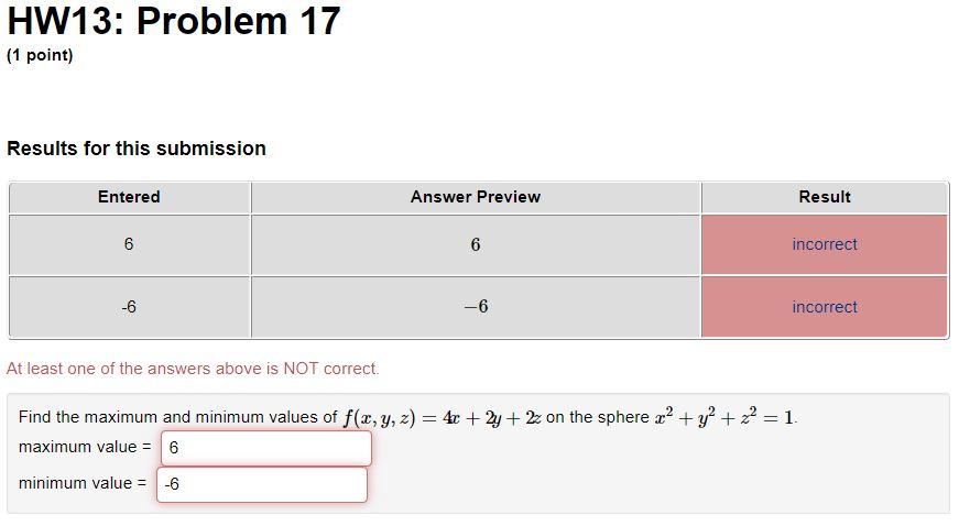 Solved HW13: Problem 17 (1 point) Results for this | Chegg.com