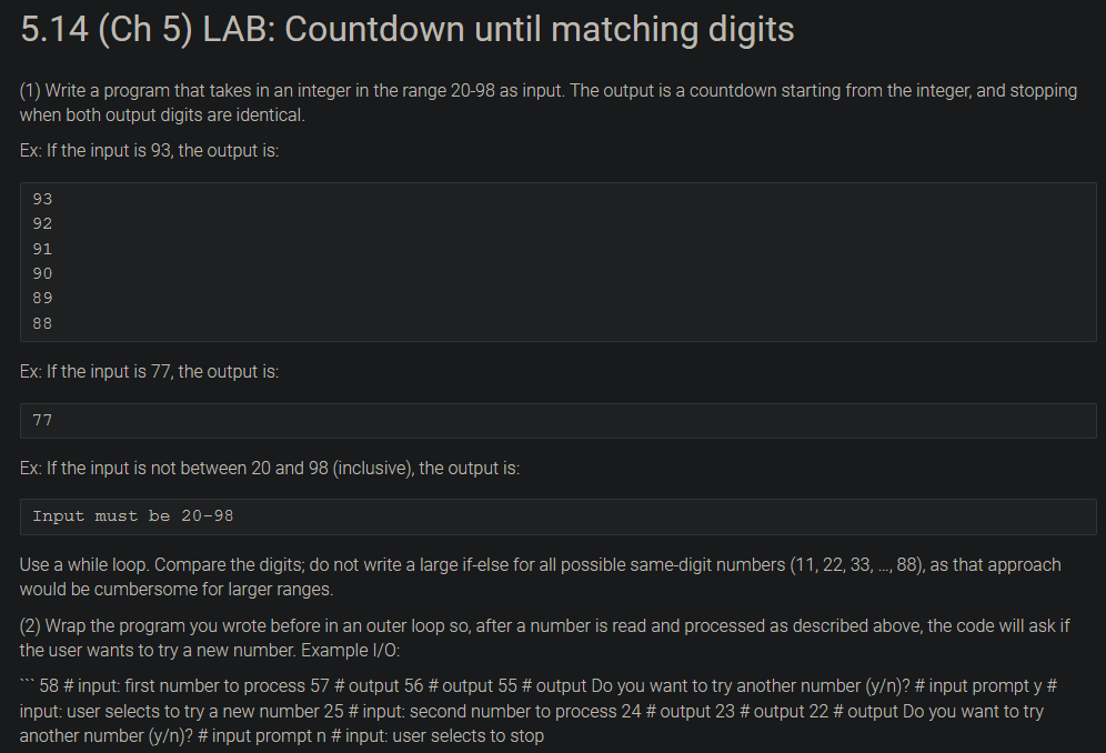 Solved 514 Ch 5 Lab Countdown Until Matching Digits 1 