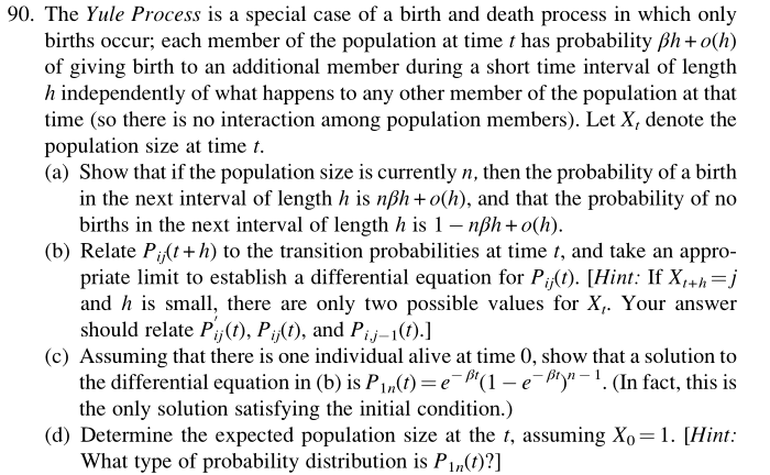 Solved 90. The Yule Process is a special case of a birth and | Chegg.com