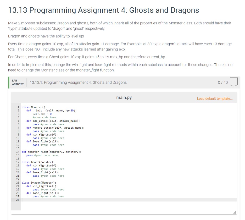 13.13 Programming Assignment 4: Ghosts and Dragons | Chegg.com