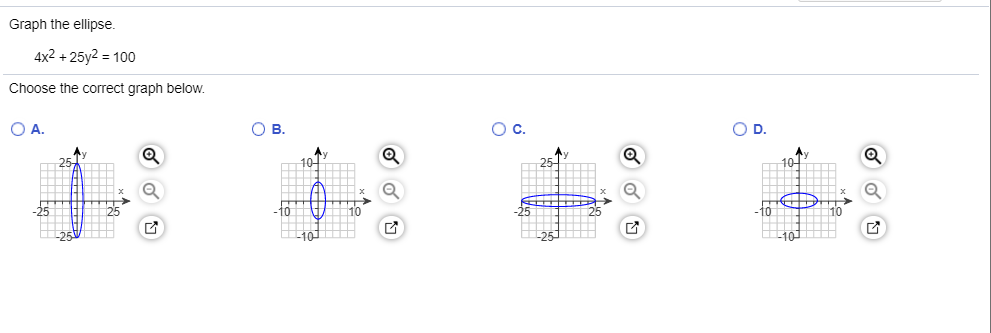 Solved Graph the ellipse. 4x2 + 25y2 = 100 Choose the | Chegg.com