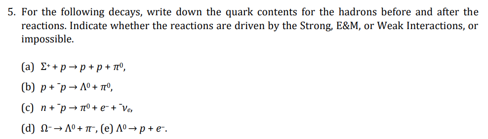Solved 5. For the following decays, write down the quark | Chegg.com