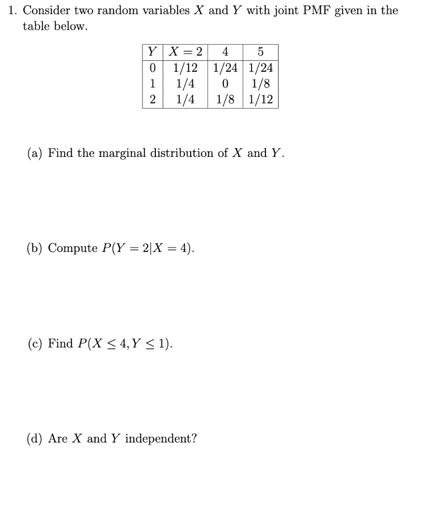 Solved 1 Consider Two Random Variables X And Y With Joint 9639