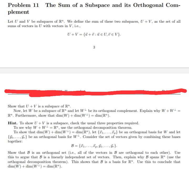 Solved Problem 11 The Sum Of A Subspace And Its Orthogonal 