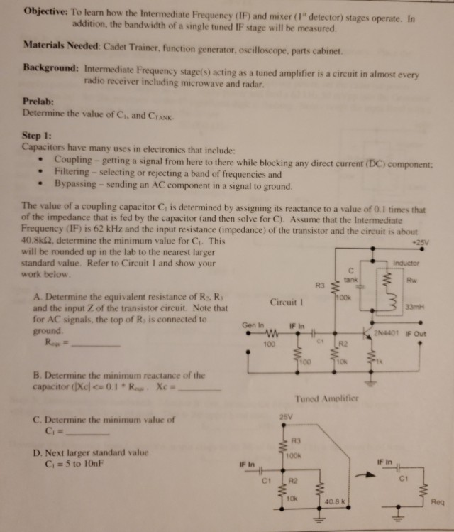 Solved Objective: To learn how the Intermediate Frequency | Chegg.com