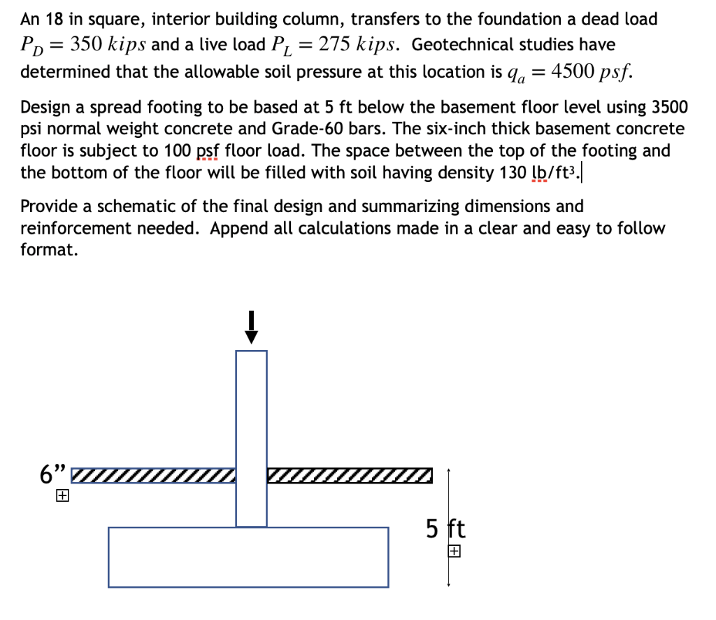 Solved An 18 in square, interior building column, transfers | Chegg.com