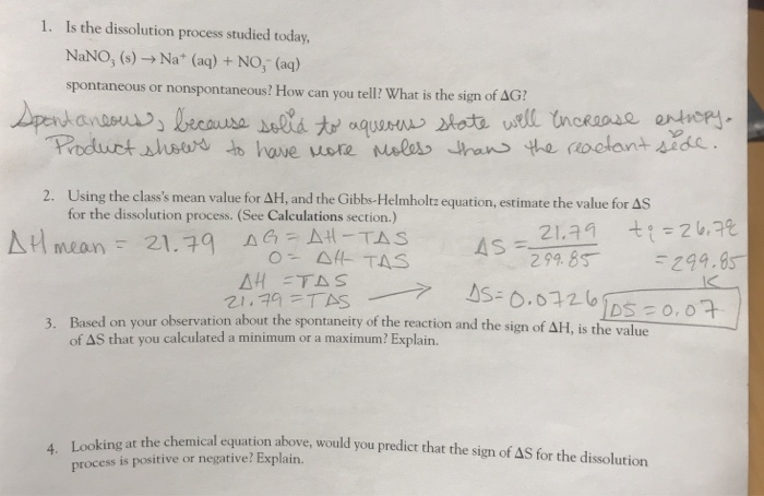 Solved Post lab for estimating entropy for the dissolution | Chegg.com