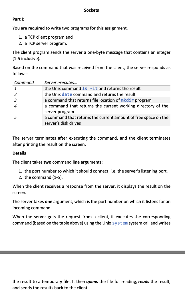 Solved Sockets Part I: You are required to write two | Chegg.com
