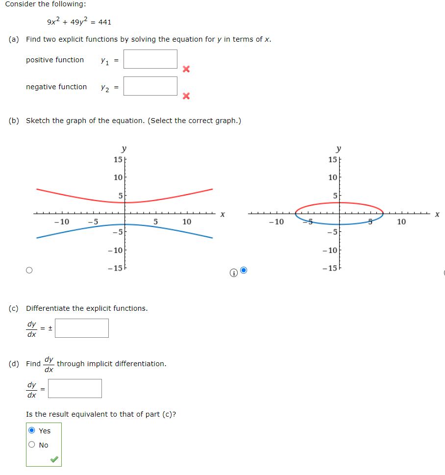 Solved Consider the following: 9x2+49y2=441 (a) Find two | Chegg.com