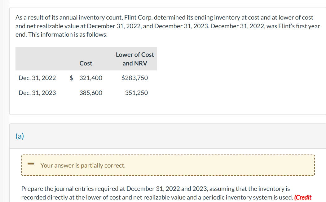Solved As a result of its annual inventory count, Flint | Chegg.com