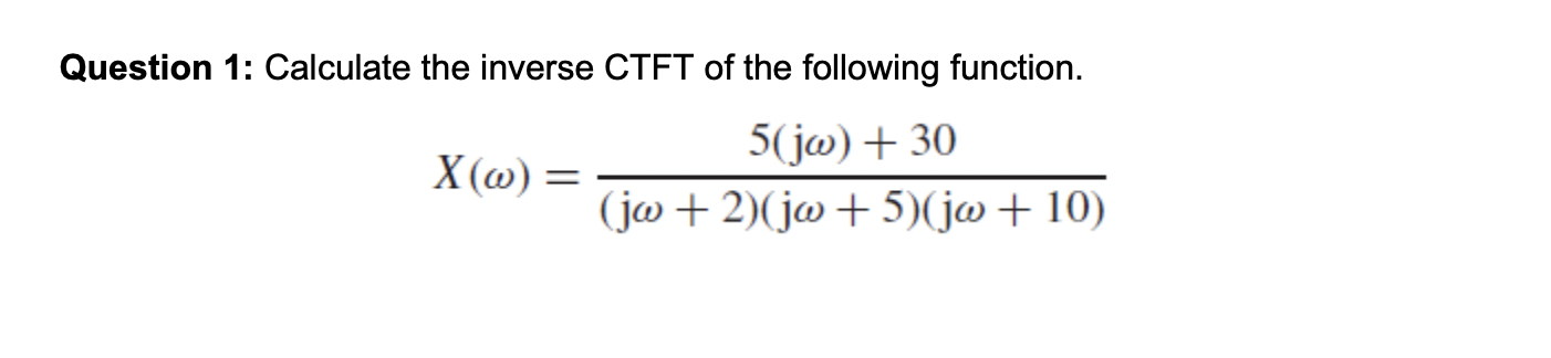 Solved Question 1: Calculate the inverse CTFT of the | Chegg.com