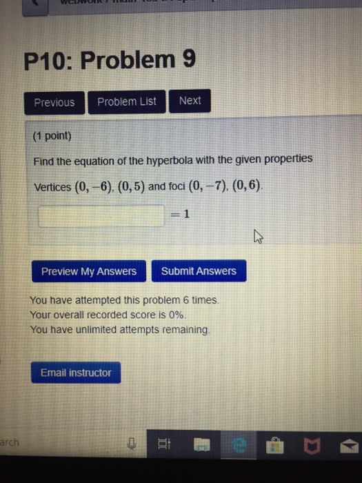 Solved P10: Problem 9 Previous Problem ListNext (1 point) | Chegg.com