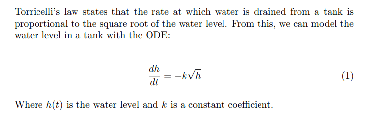 Solved Torricelli's law states that the rate at which water | Chegg.com