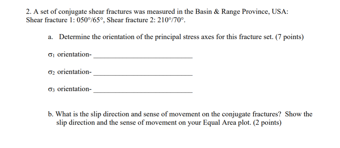2. A set of conjugate shear fractures was measured in | Chegg.com
