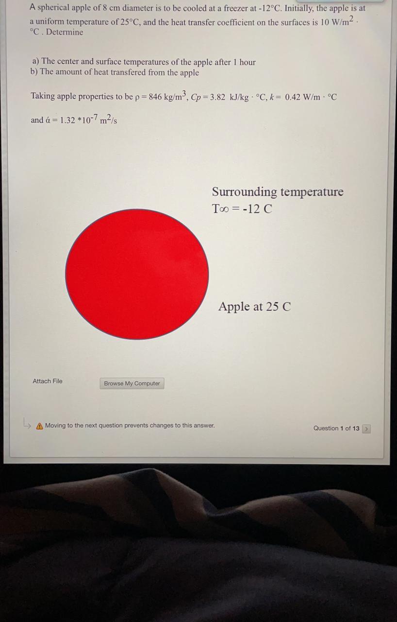 Solved A spherical apple of 8 cm diameter is to be cooled at | Chegg.com