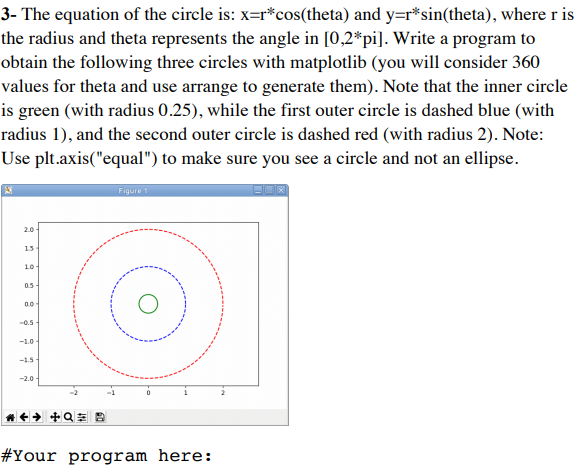 Solved 3- The equation of the circle is: x=r*cos(theta) and | Chegg.com