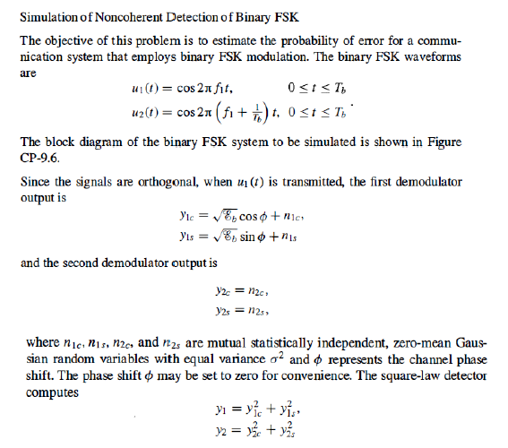 Simulation of Noncoherent Detection of Binary FSK The | Chegg.com