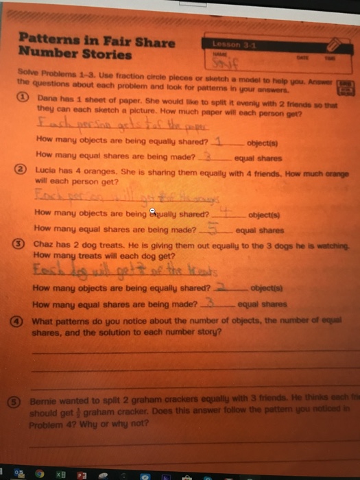 Solved Patterns in Fair Share Number Stories Lesson 3-1 | Chegg.com