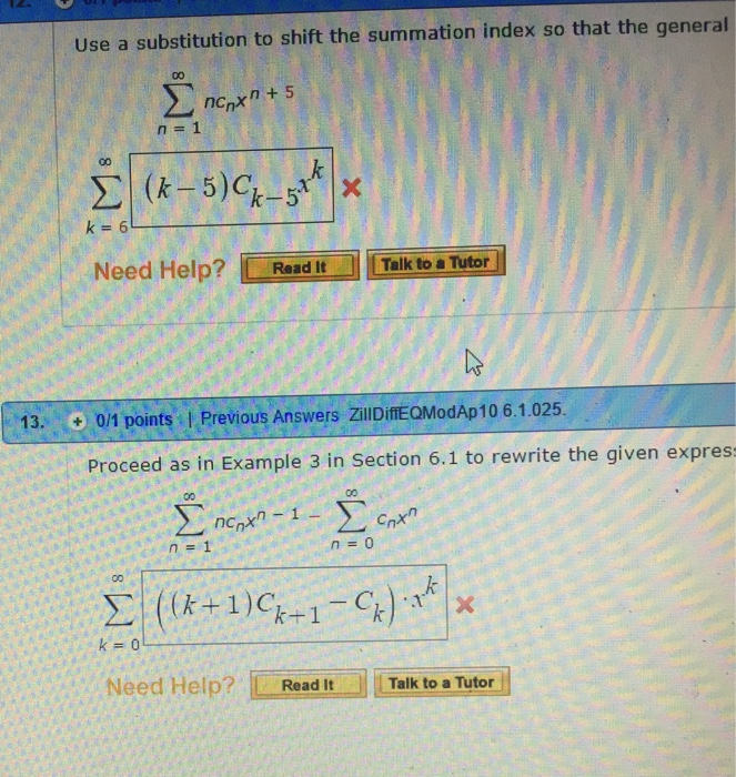Solved Use a substitution to shift the summation index so | Chegg.com