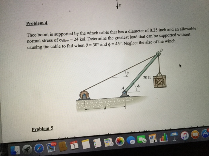 Solved Thee boom is supported by the winch cable that has a | Chegg.com