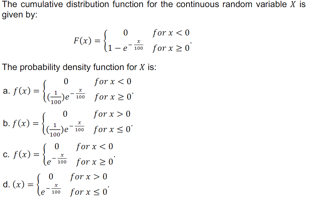 Solved The cumulative distribution function for the | Chegg.com