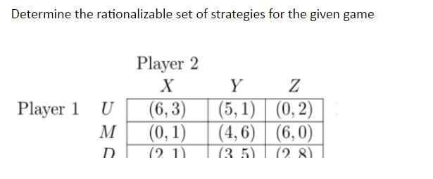 Solved Determine the rationalizable set of strategies for | Chegg.com