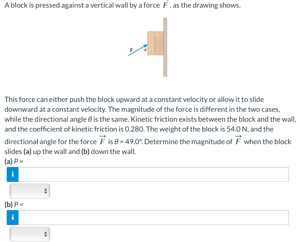 Solved A block is pressed against a vertical wall by a force | Chegg.com