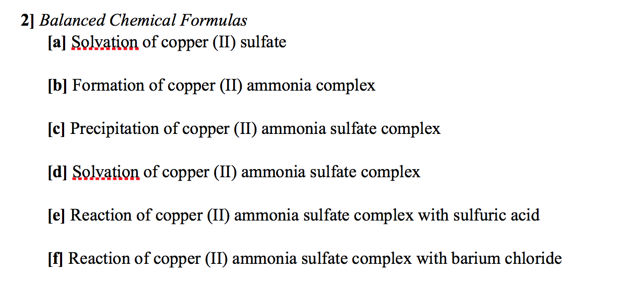 Solved 2] Balanced Chemical Formulas [a] Solvation of copper | Chegg.com