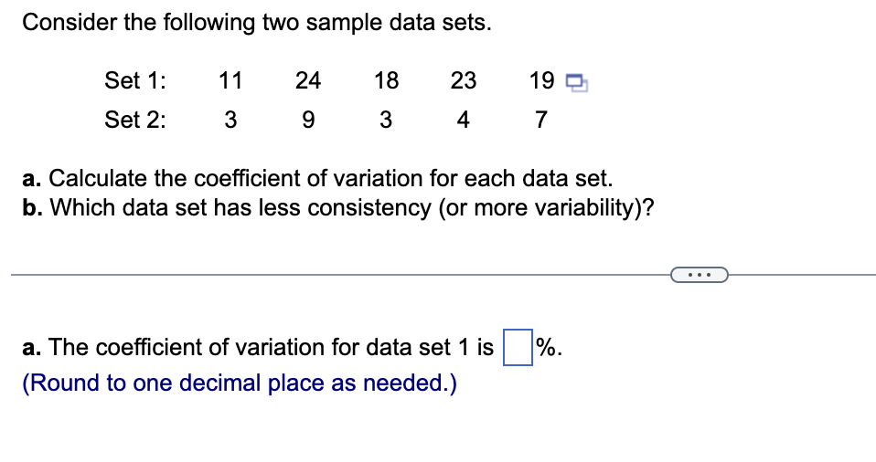 Solved Consider the following two sample data sets. a. | Chegg.com