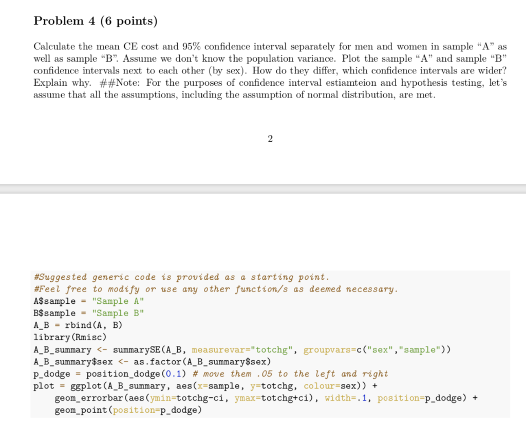 Solved what code should I use to calculate the mean and 95% | Chegg.com