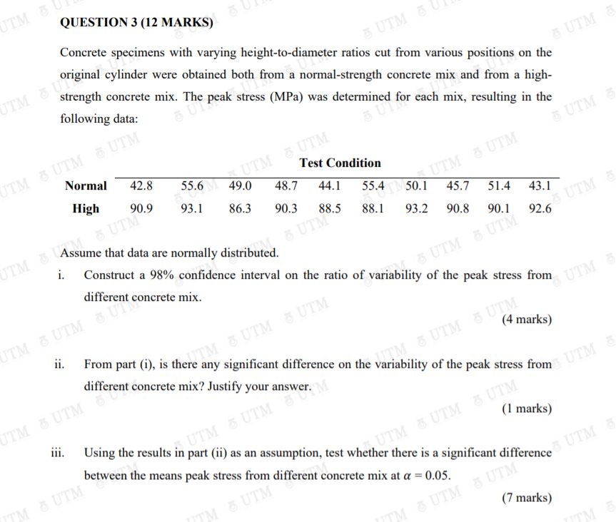 Solved UTM QUESTION 3 (12 MARKS) Ő UTM S UTM Concrete | Chegg.com