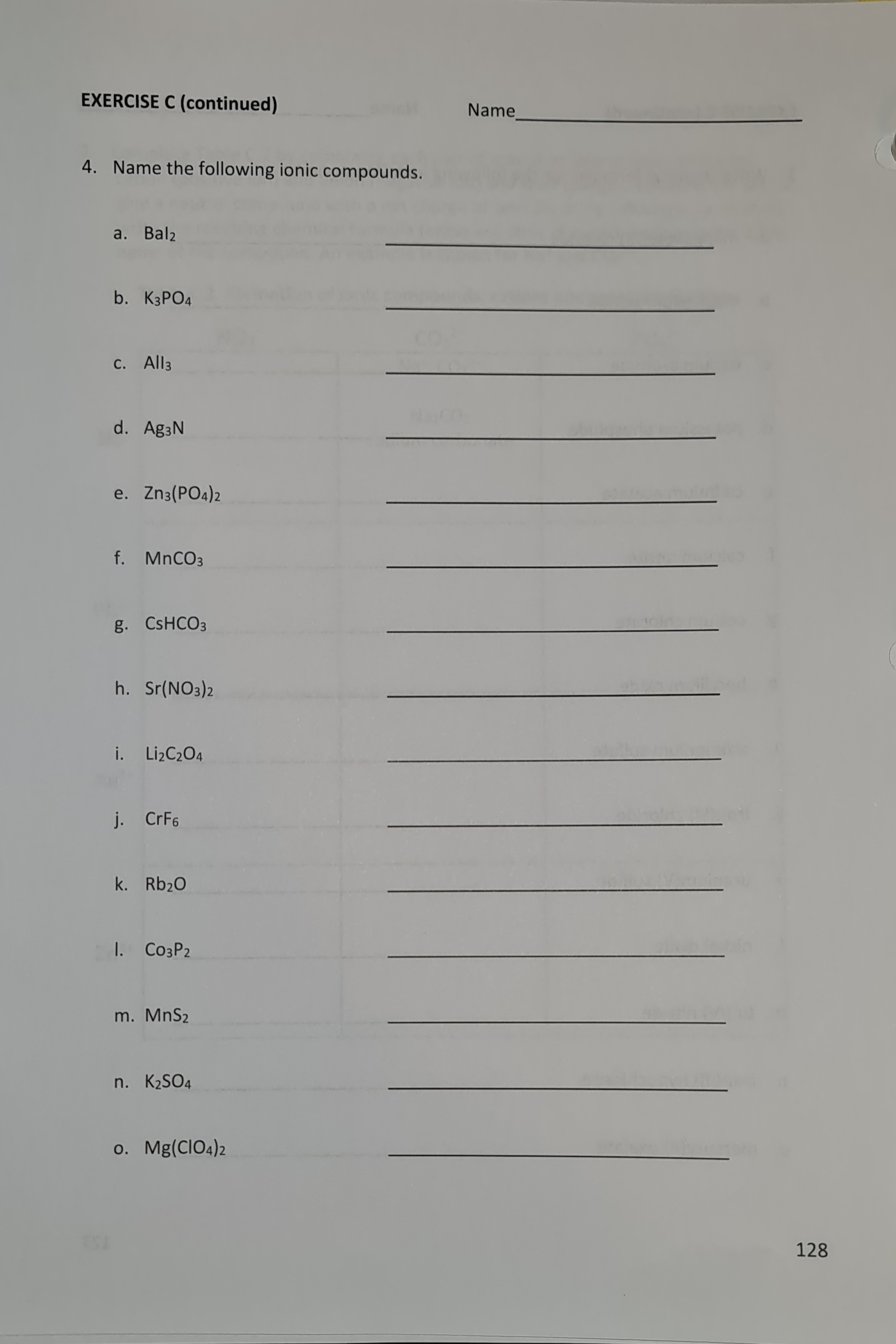 Solved 1. Complete Table C.1 by combining each pair of ions | Chegg.com