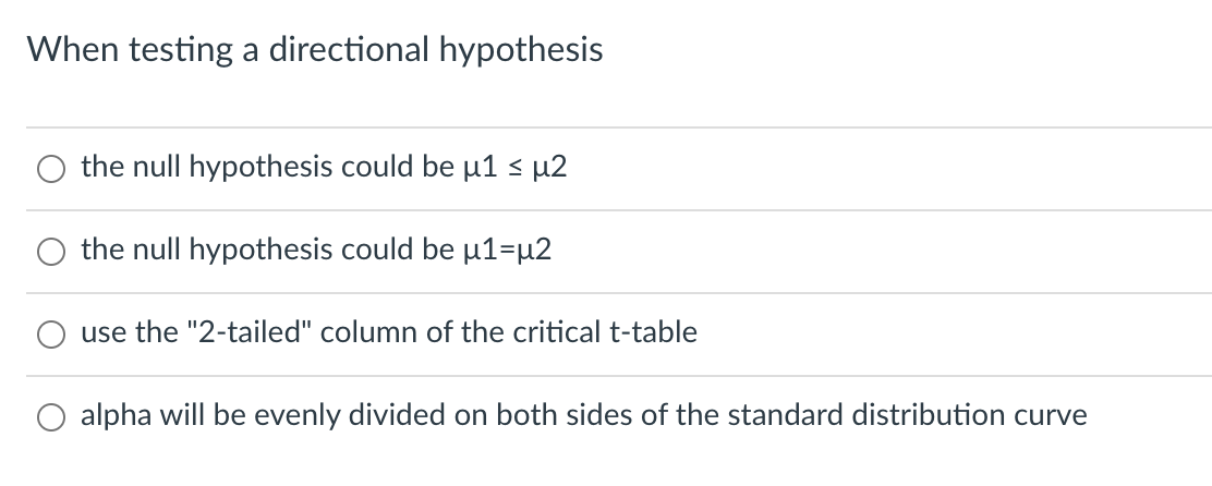 Solved When testing a directional hypothesis the null | Chegg.com