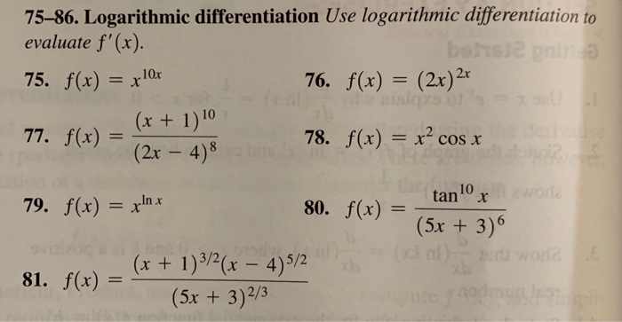 Solved 75-86. Logarithmic differentiation Use logarithmic | Chegg.com