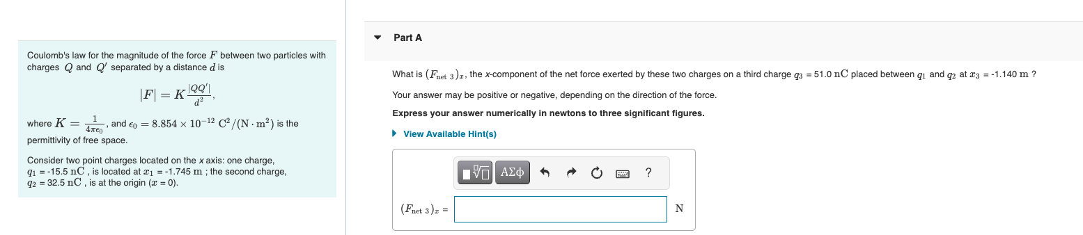 Solved Coulomb's law for the magnitude of the force \\( F | Chegg.com
