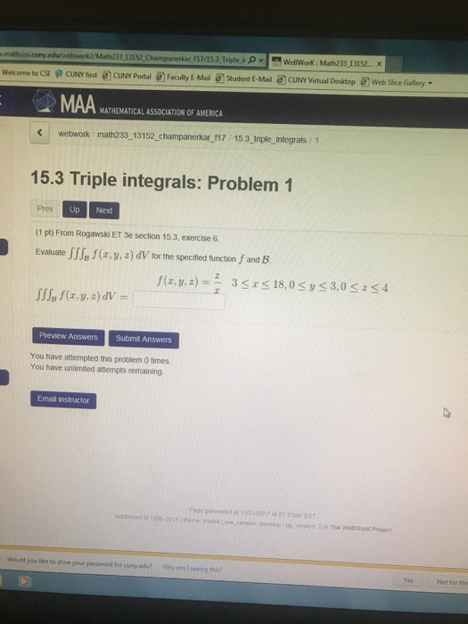Solved 1 31 52-Champanerkar, F1 7/153-Triple-ip-| mweBworK : | Chegg.com