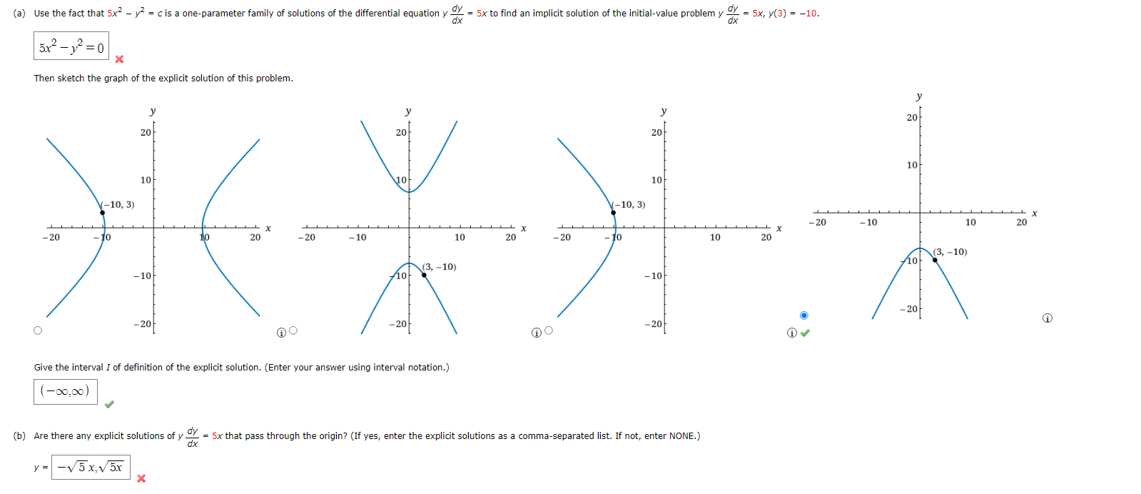 Solved (a) Use the fact that 5x2−y2=c is a one-parameter | Chegg.com