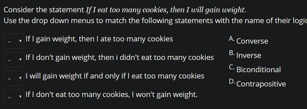 Solved Use the drop down menus to match the following | Chegg.com