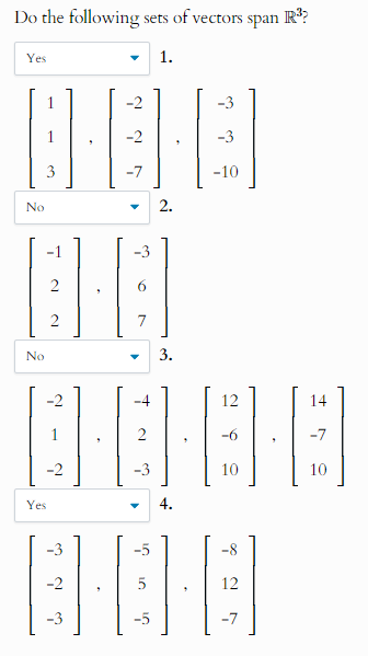Solved Do the following sets of vectors span | Chegg.com