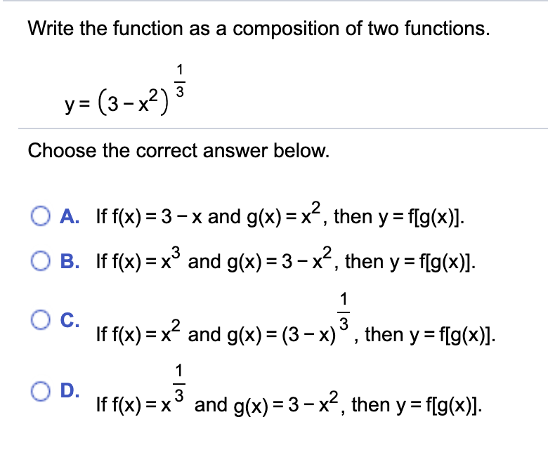 Solved Write the function as a composition of two functions. | Chegg.com