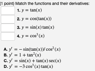 Solved ( 1 point) Match the functions and their derivatives: | Chegg.com