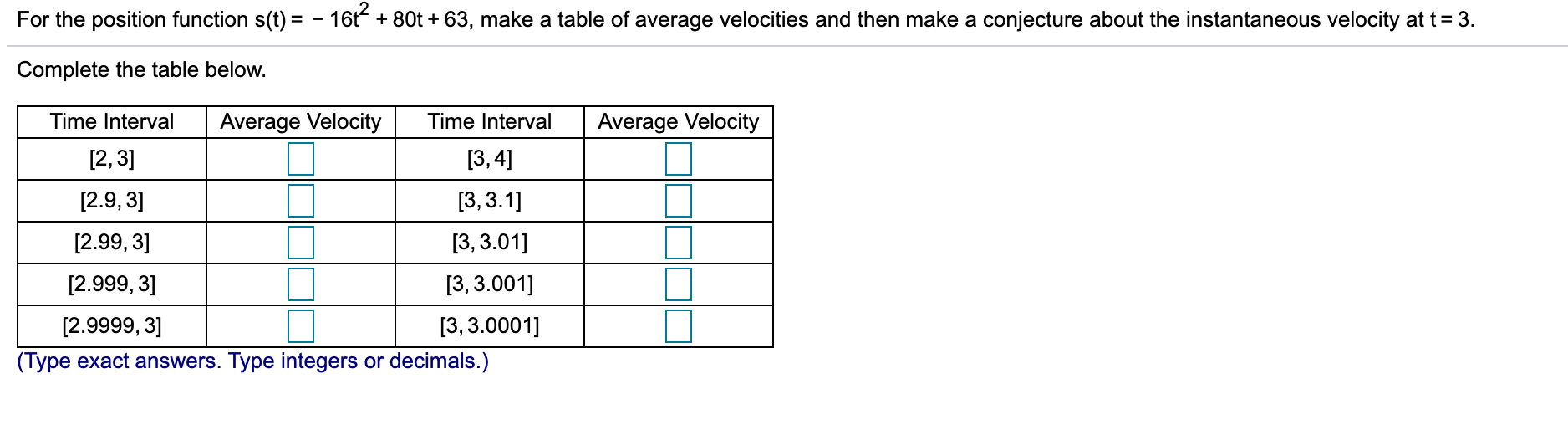Solved For the position function s(t) = - 16t2 + 80t + 63, | Chegg.com