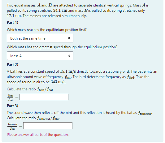 Solved Two equal masses, A and B, are attached to separate | Chegg.com