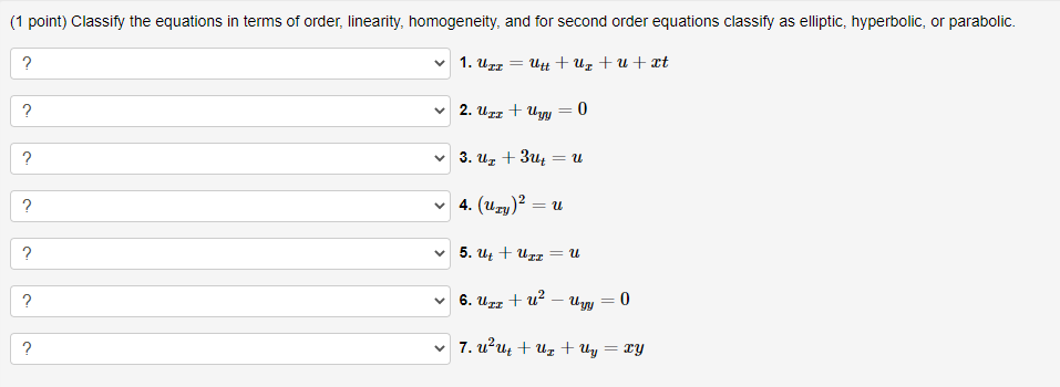 Solved 1 Point Classify The Equations In Terms Of Order